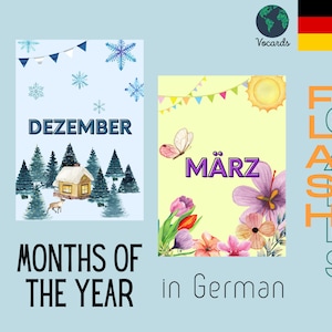 GERMAN Montessori Flashcards Months of the Year Educational Cards and ...
