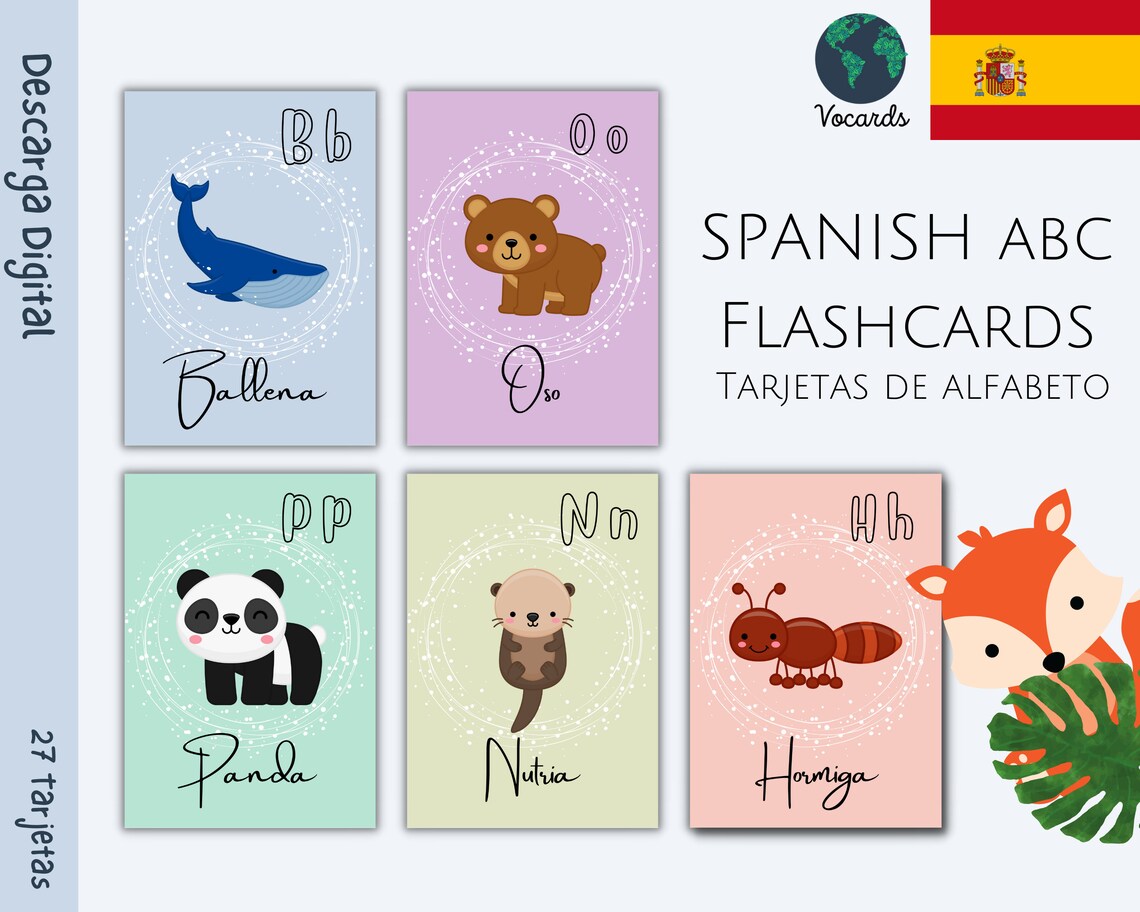 SPAANS Alfabet ABC Dieren Flashcards Montessori Educatief - Etsy