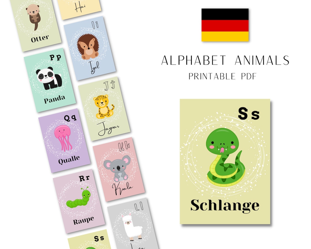German Alphabet Animal Flashcards for Educational Language Learning ...