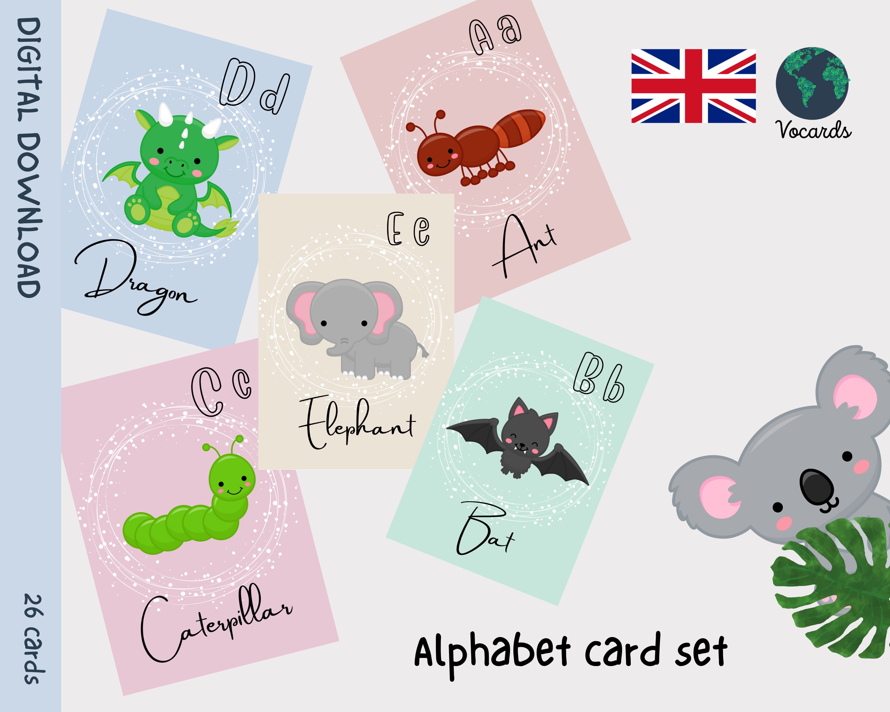 ENGLISH Alphabet ABC Animal Cards Language Learning School Montessori ...