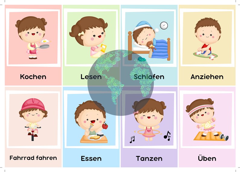 German Language Flashcards Montessori for Verbs and Everyday - Etsy