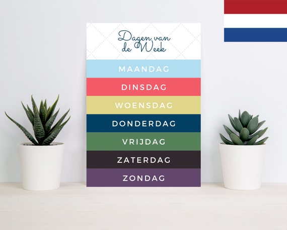 DUTCH Days of the Week Vocabulary Poster Language Learning - Etsy