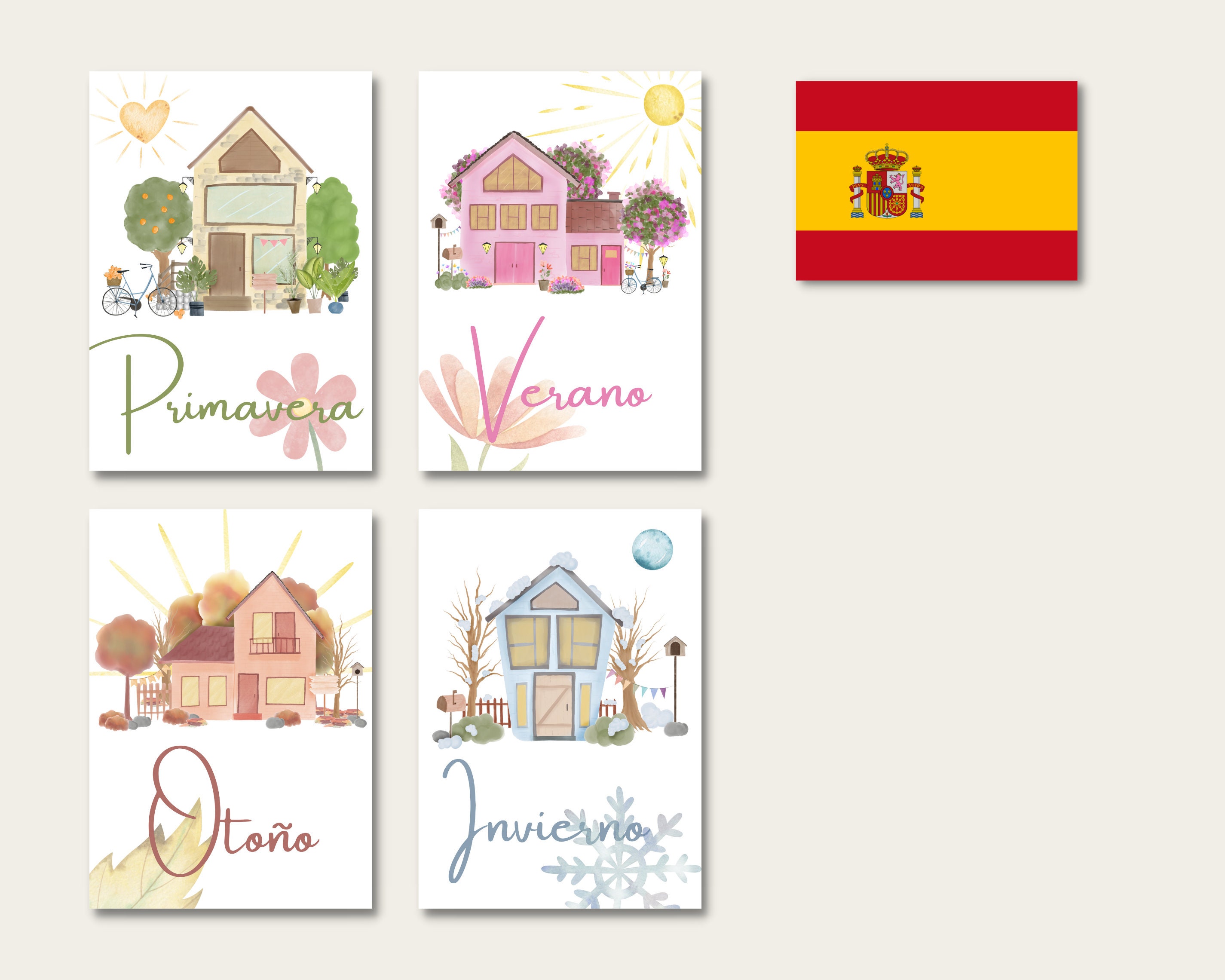 SPANISH | Seasons Flashcards Printable Educational Language Learning ...