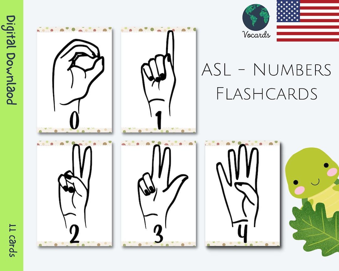 AMERICAN SIGN LANGUAGE Numbers Flash Cards Educational Language ...