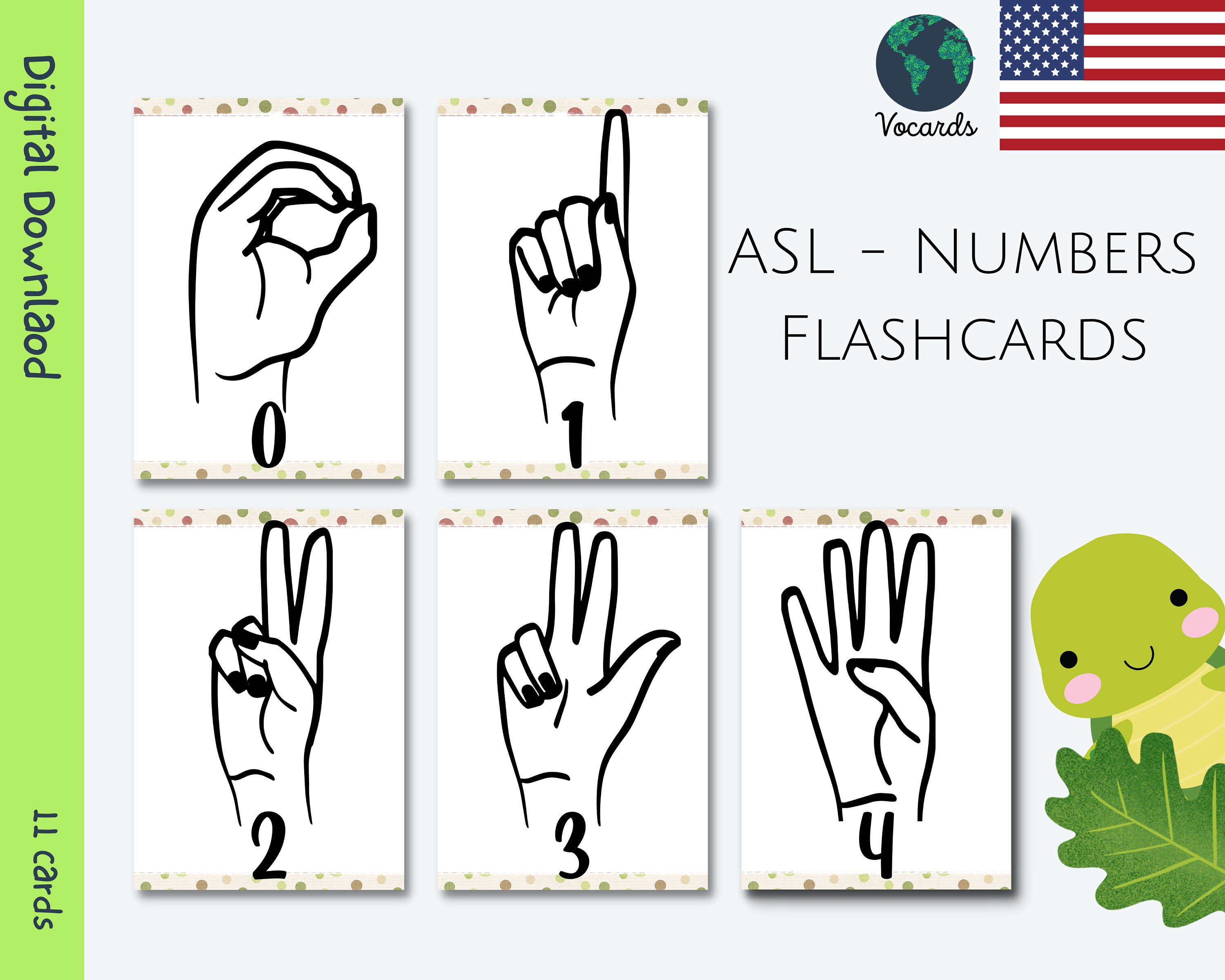 AMERICAN SIGN LANGUAGE Numbers Flash Cards Educational Language ...