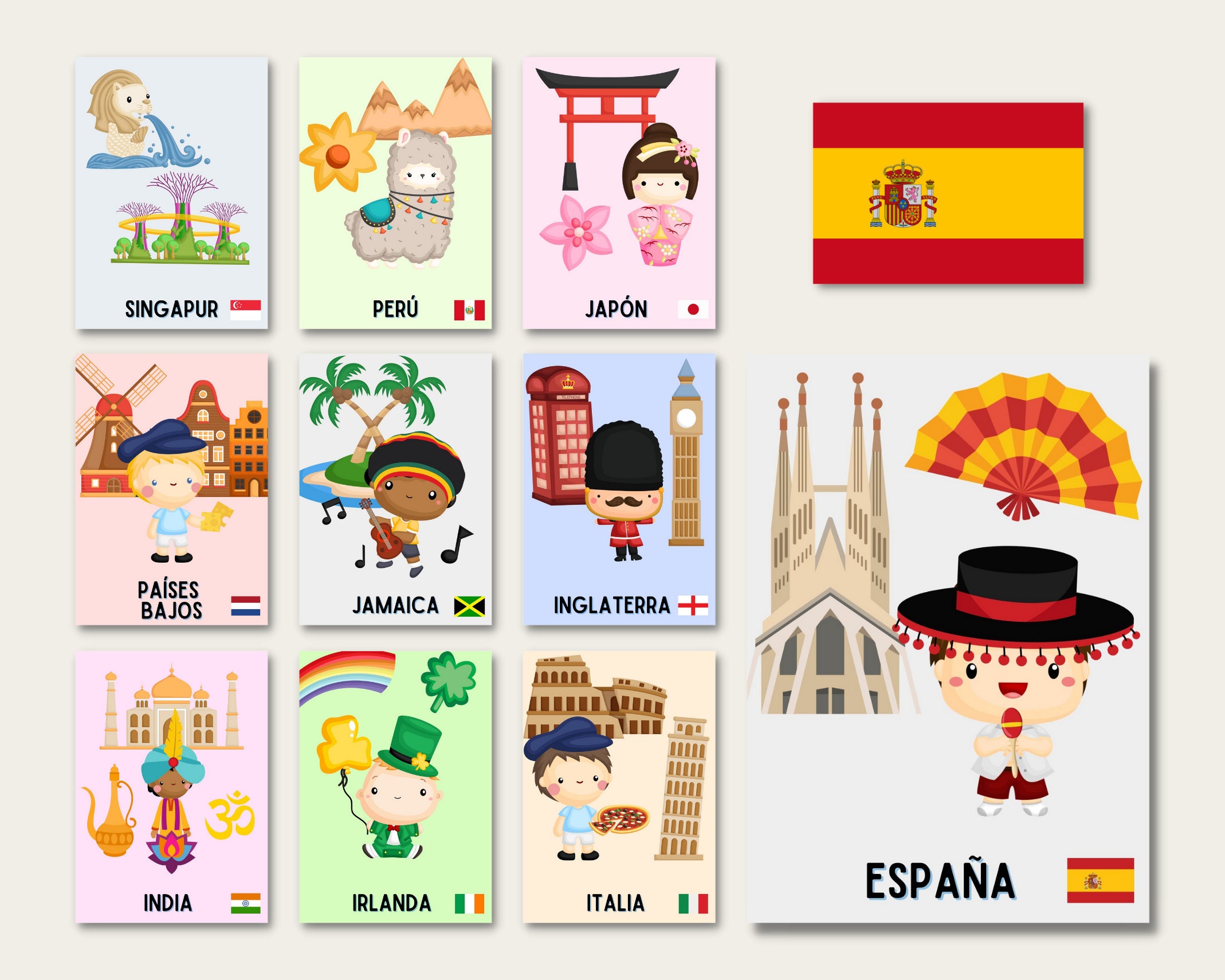 SPANISH Printable Geography Montessori Flashcards for Language Learners ...