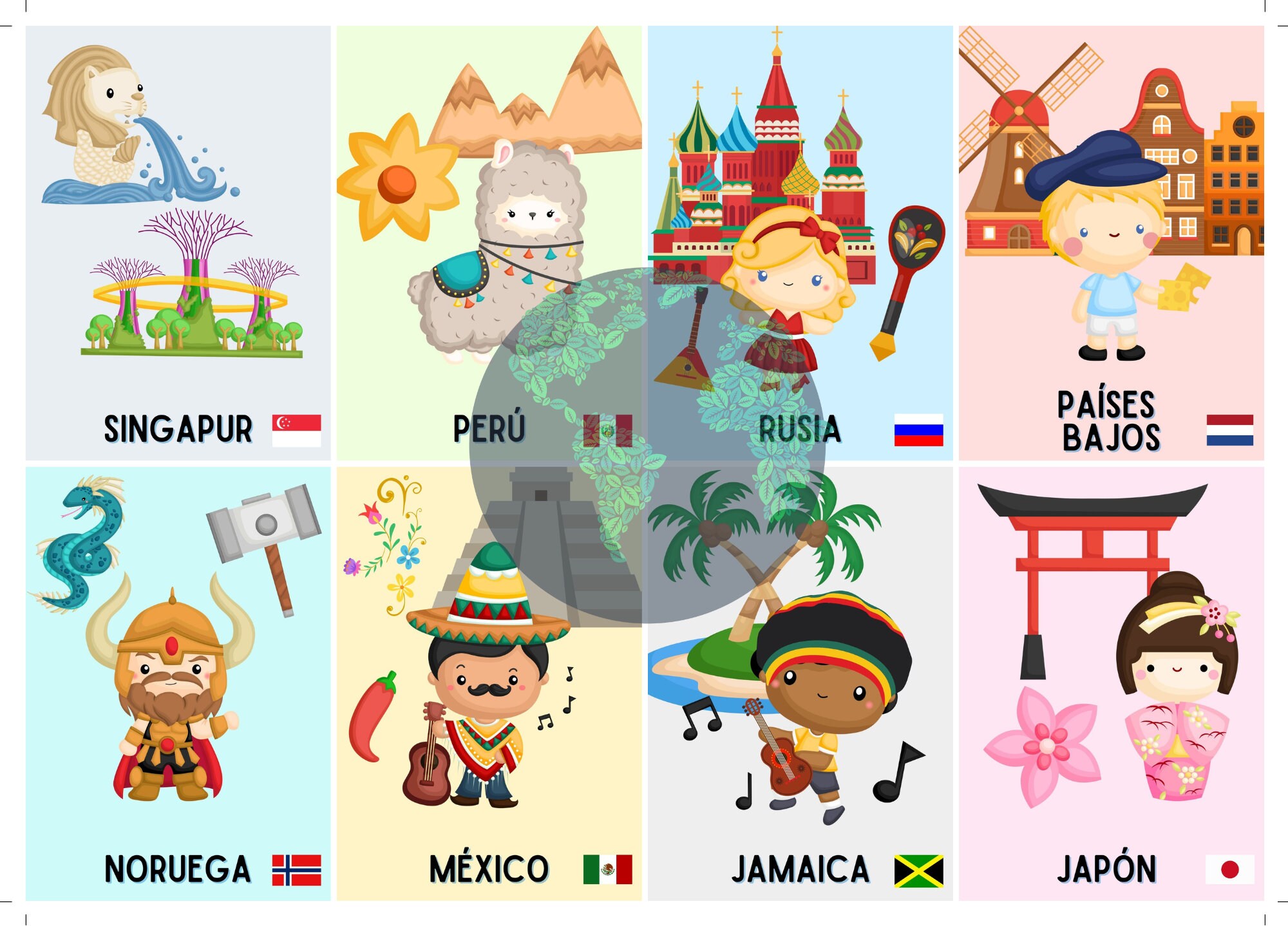 SPANISH Printable Geography Montessori Flashcards for Language Learners ...