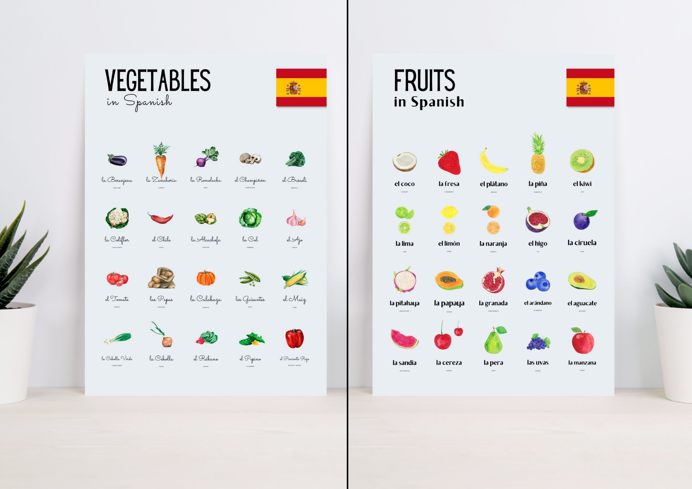 SPANISH Vocabulary Poster Bundle for Classroom Decor Montessori Style ...