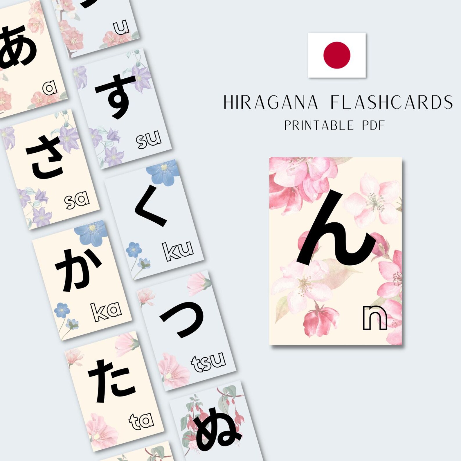 Japanese Hiragana Alphabet Flashcards | Learn Japanese for Beginners ...