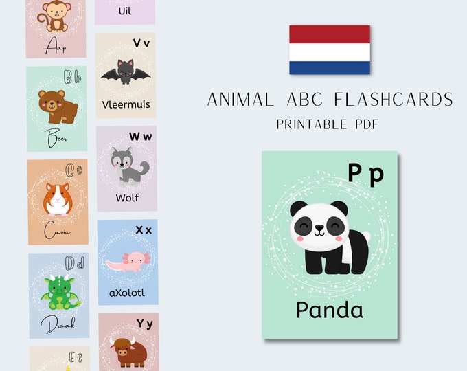 NEDERLANDS Alfabet ABC Dieren Flashcards Montessori-flitskaarten ...