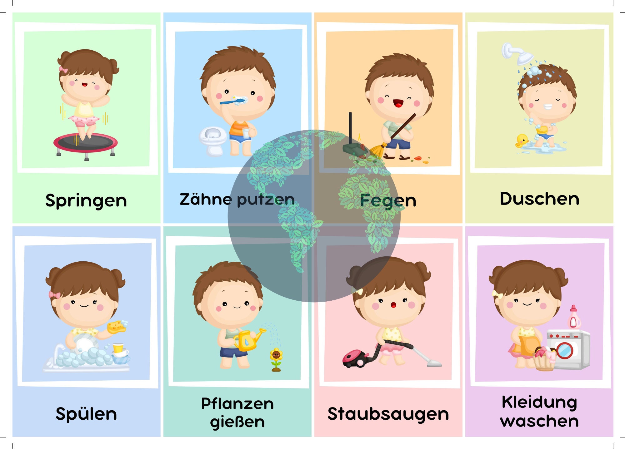 German Language Flashcards Montessori for Verbs and Everyday Actions ...
