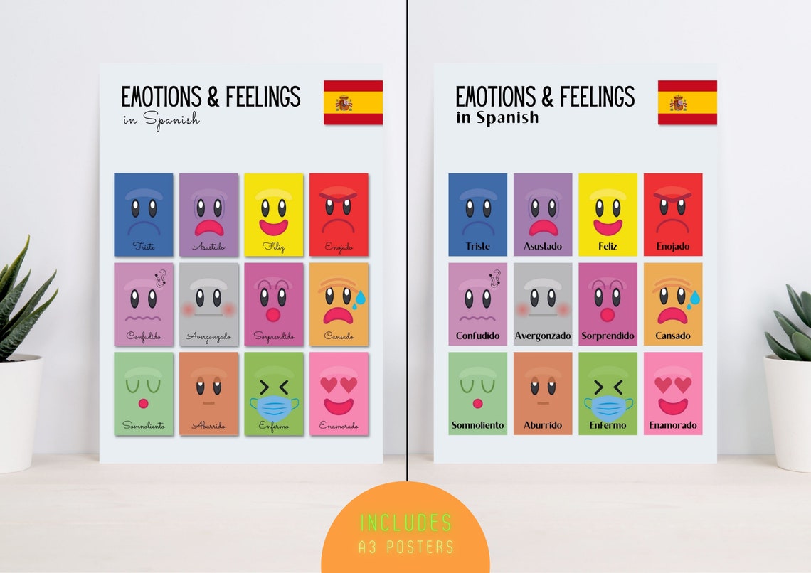 SPAANS Emoties En Gevoelens Flashcards Montessori Taal Flash-kaarten ...