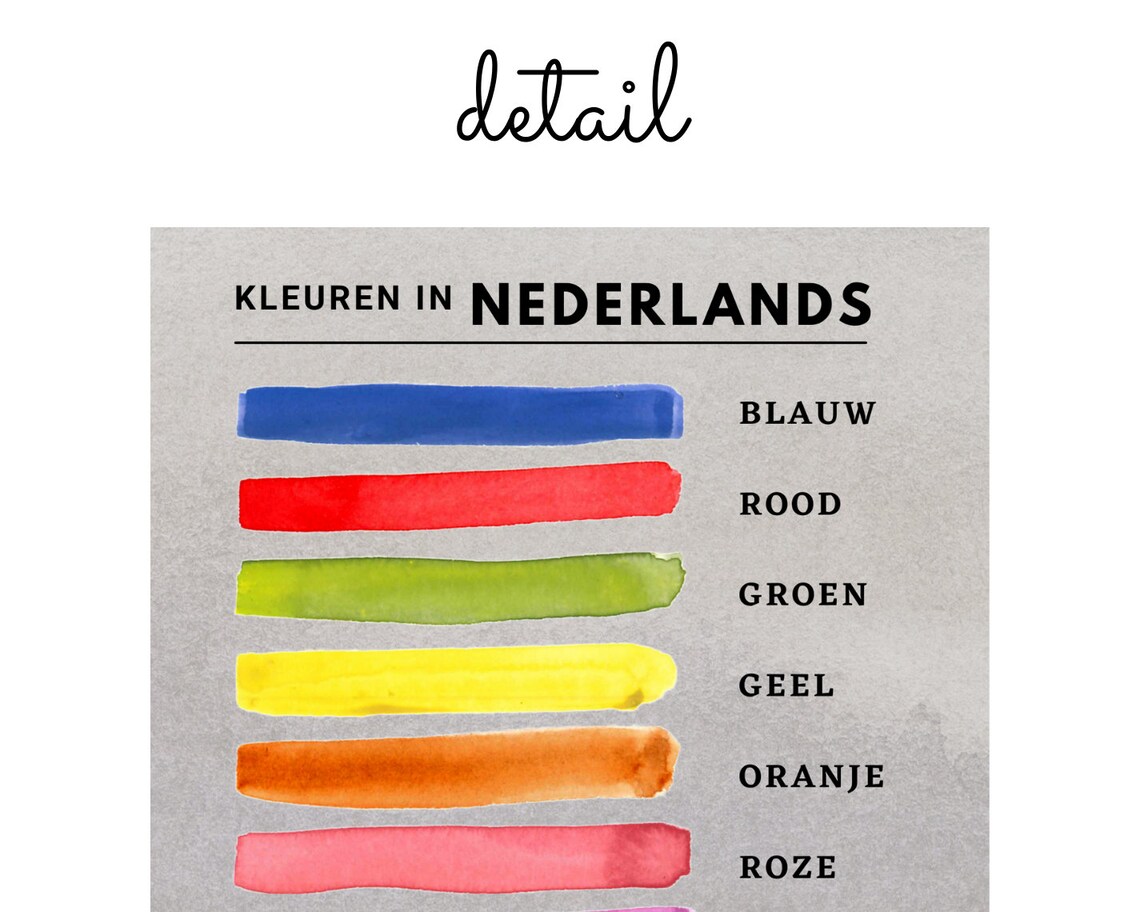 DUTCH Nederlands Colors Kleuren Poster Language Learning Home | Etsy