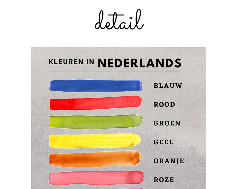 DUTCH Nederlands Colors Kleuren Poster Language Learning Home Classroom ...