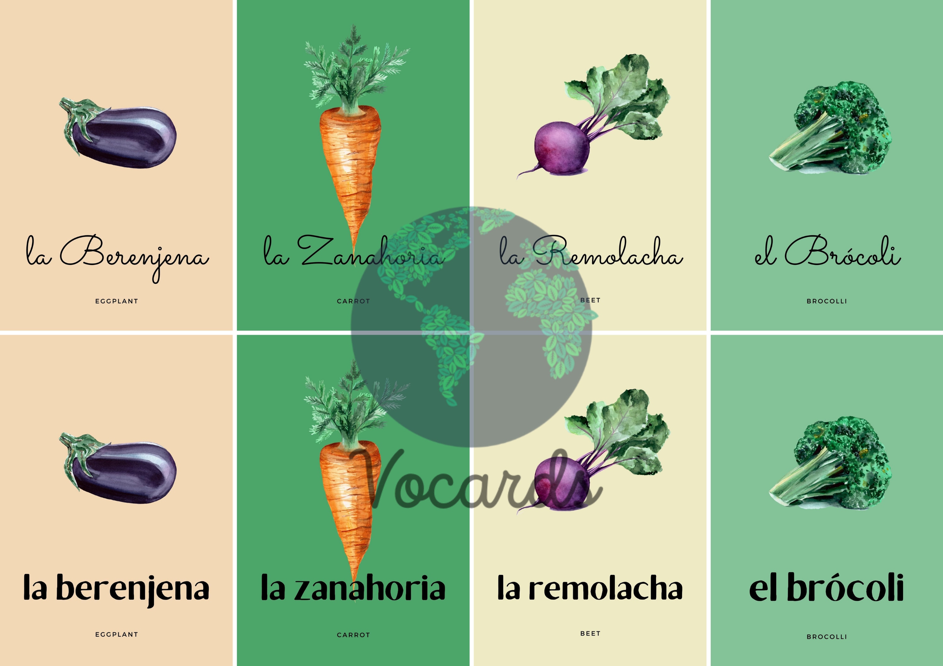 SPANISH Vegetables Flashcards Digital Montessori Flash Cards Printable ...
