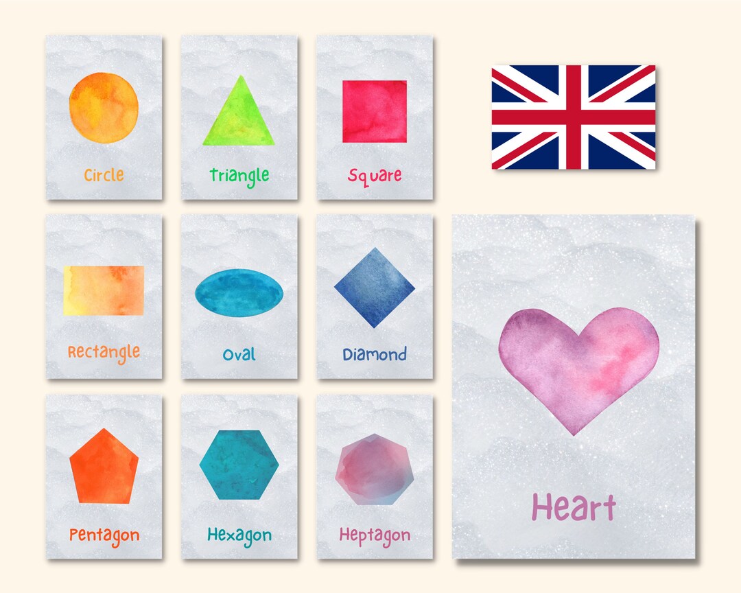 ENGLISH Shapes Flashcards Printable Educational Language Learning ...