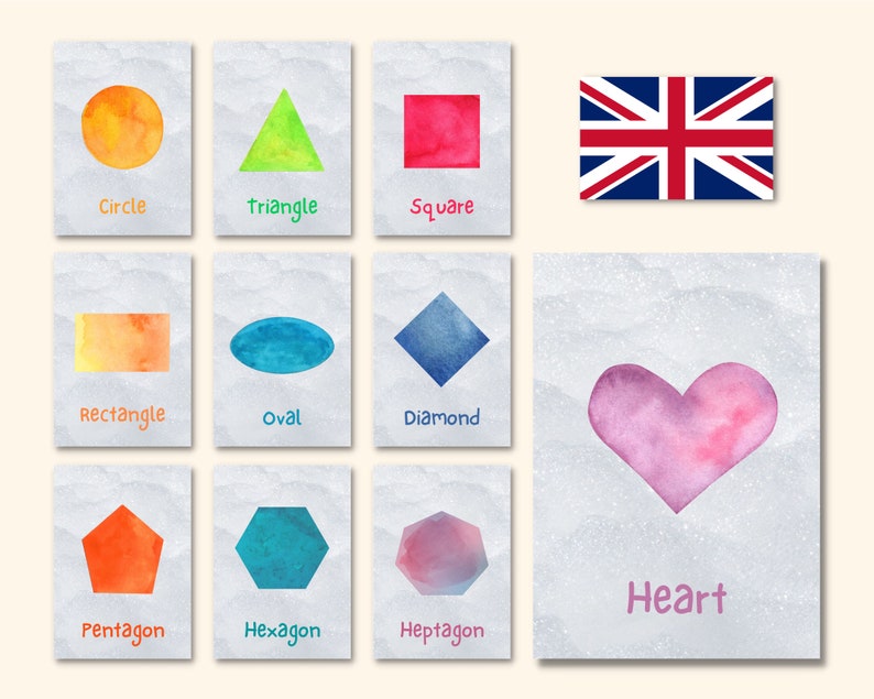 ENGLISH Shapes Flashcards Printable Educational Language Learning ...