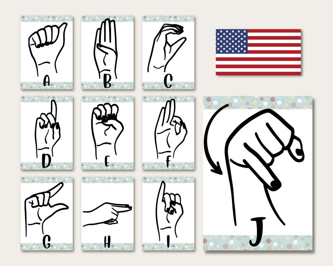 AMERICAN SIGN LANGUAGE Alphabet Flash Cards Educational Language ...