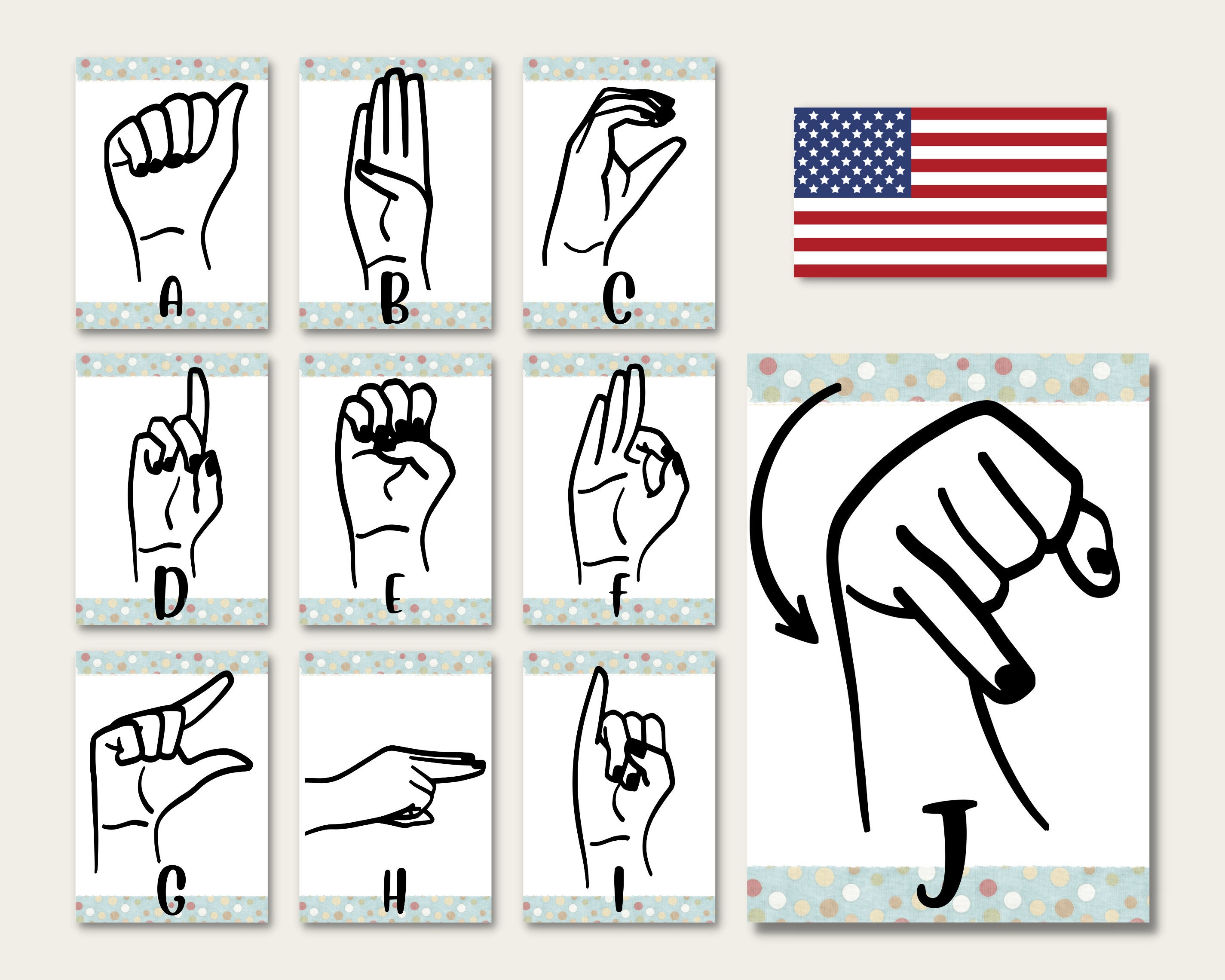 AMERICAN SIGN LANGUAGE Alphabet Flash Cards Educational Language ...