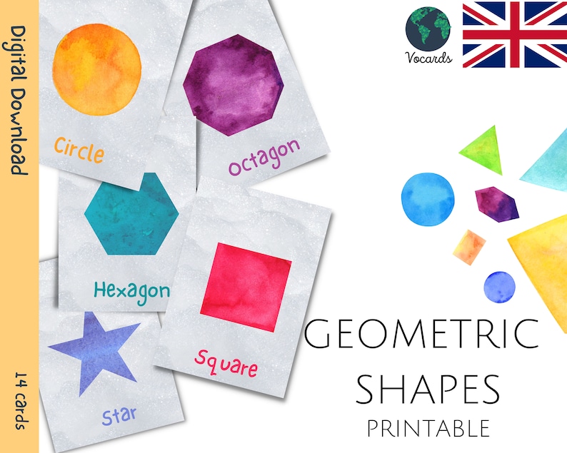 ENGLISH Shapes Flashcards Printable Educational Language Learning ...