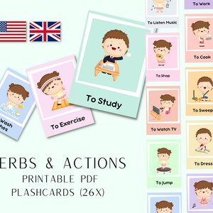 English Language Flashcards Montessori for Verbs and Everyday - Etsy