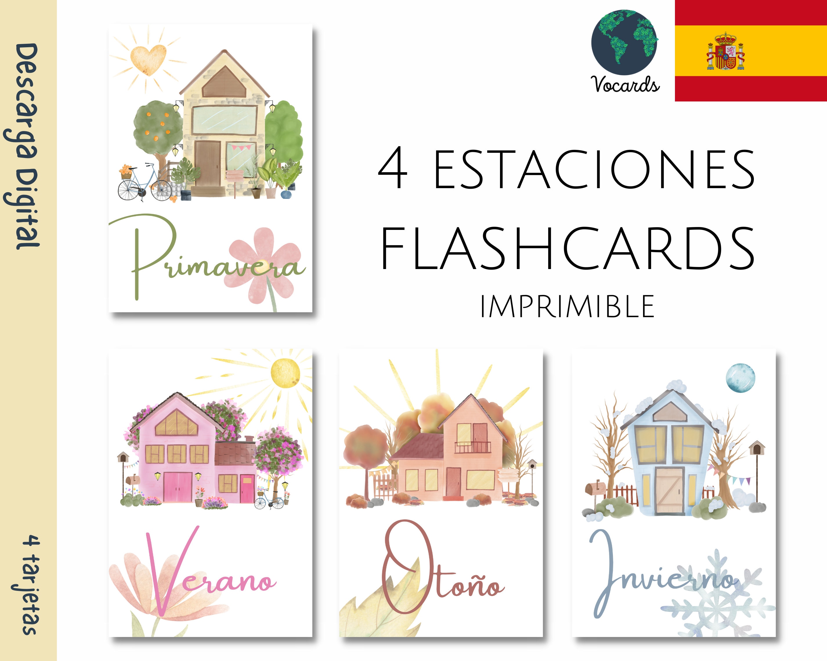SPANISH Seasons Flashcards Printable Educational Language - Etsy