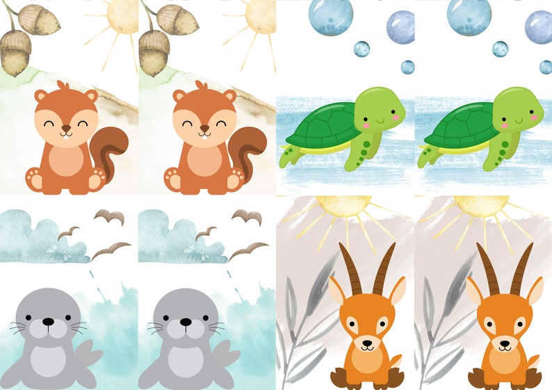 Memory Game Printable Animal Themed Cards 18 Pairs to Play Memory ...