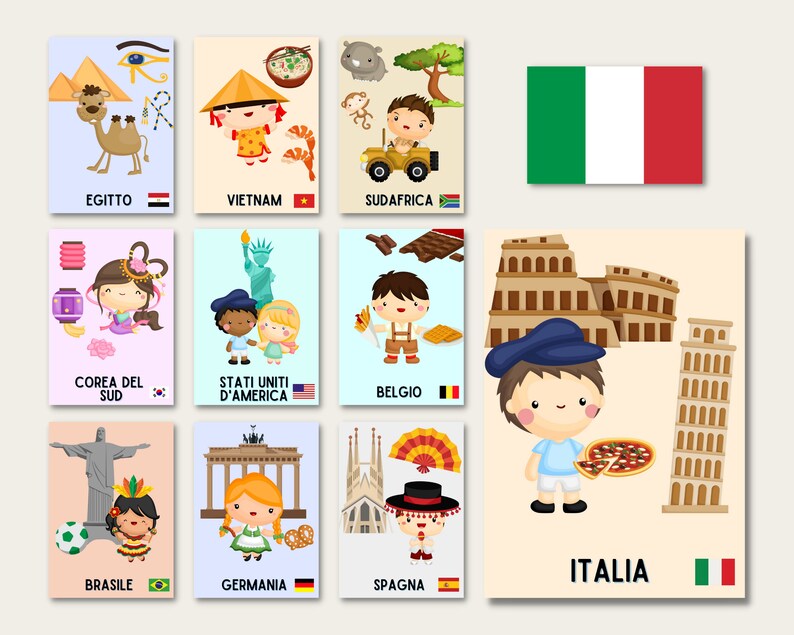 ITALIAN Learn Country Names With Flashcards and Printable Montessori ...