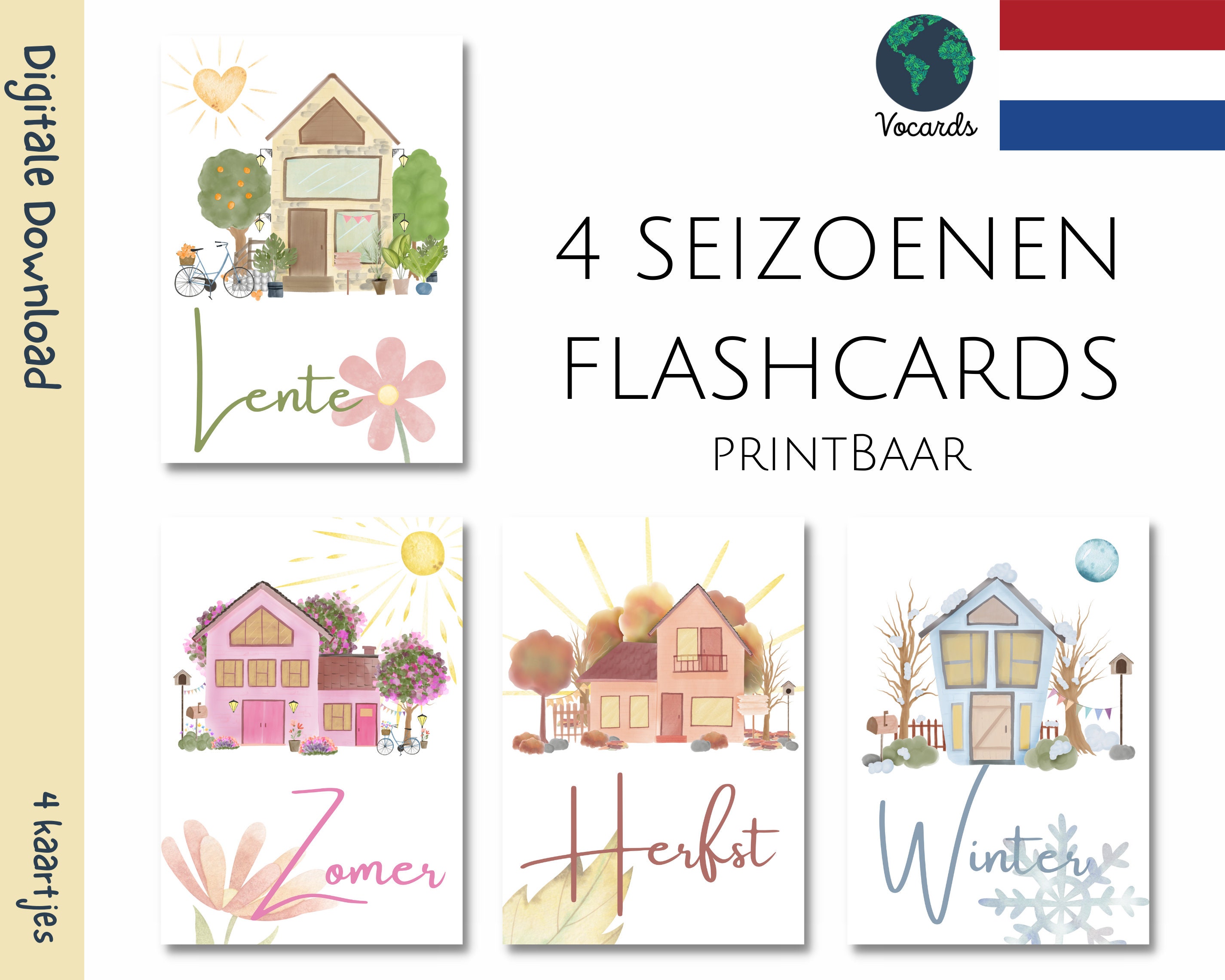 DUTCH Seasons Flashcards Printable Educational Language Learning ...