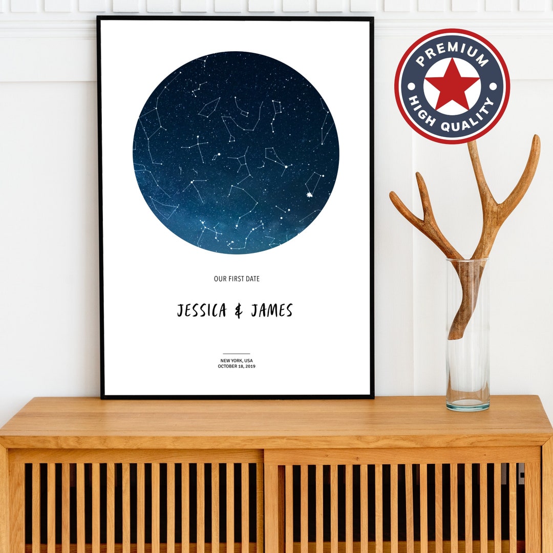 Custom Star Map Poster Print, Personalized Wedding Anniversary Birthday ...