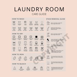 Laundry Guide Print, Stain Removal Guide, Laundry Symbols Chart ...