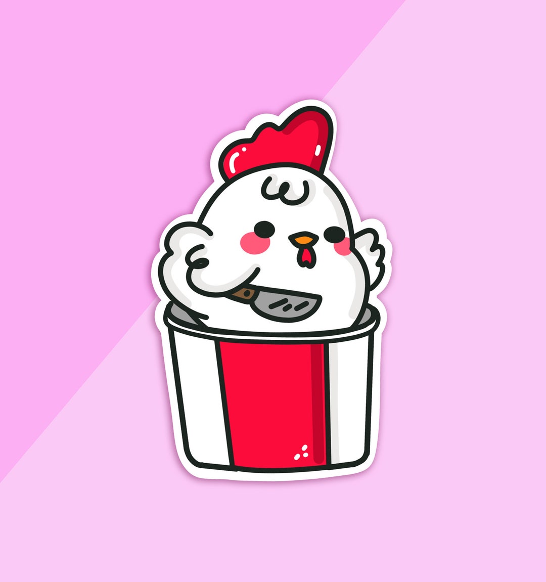 Chicken Fried Sticker, Funny Chicken With Knife Sticker - Etsy