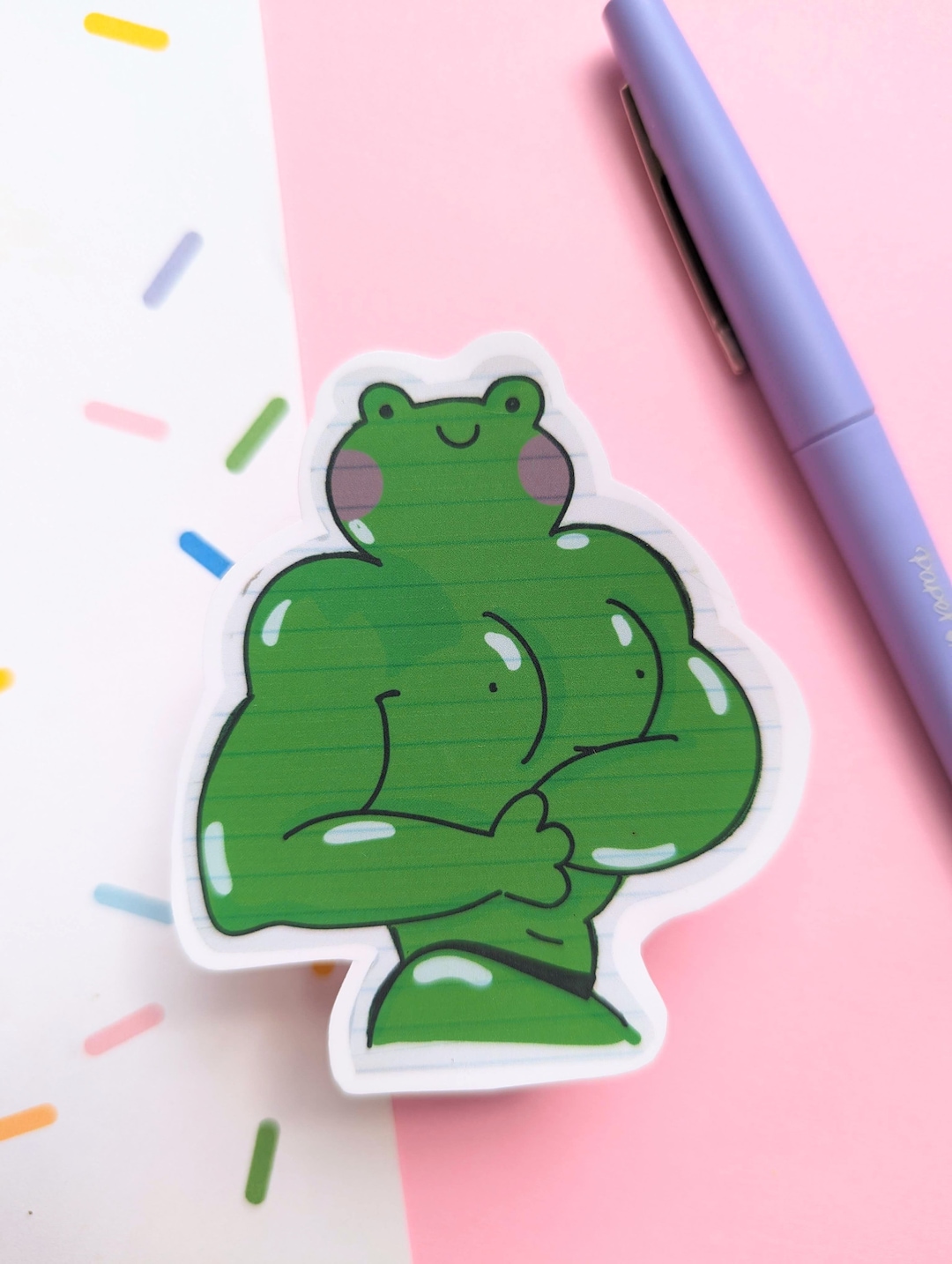 BUFF FROG STICKER / Frog Lover Sticker - Etsy