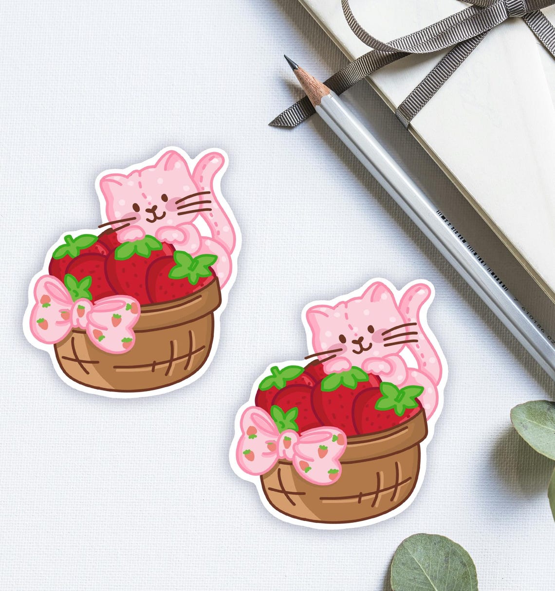 STRAWBERRY Cat Vinyl STICKER / Cat Berry Happy Sticker - Etsy