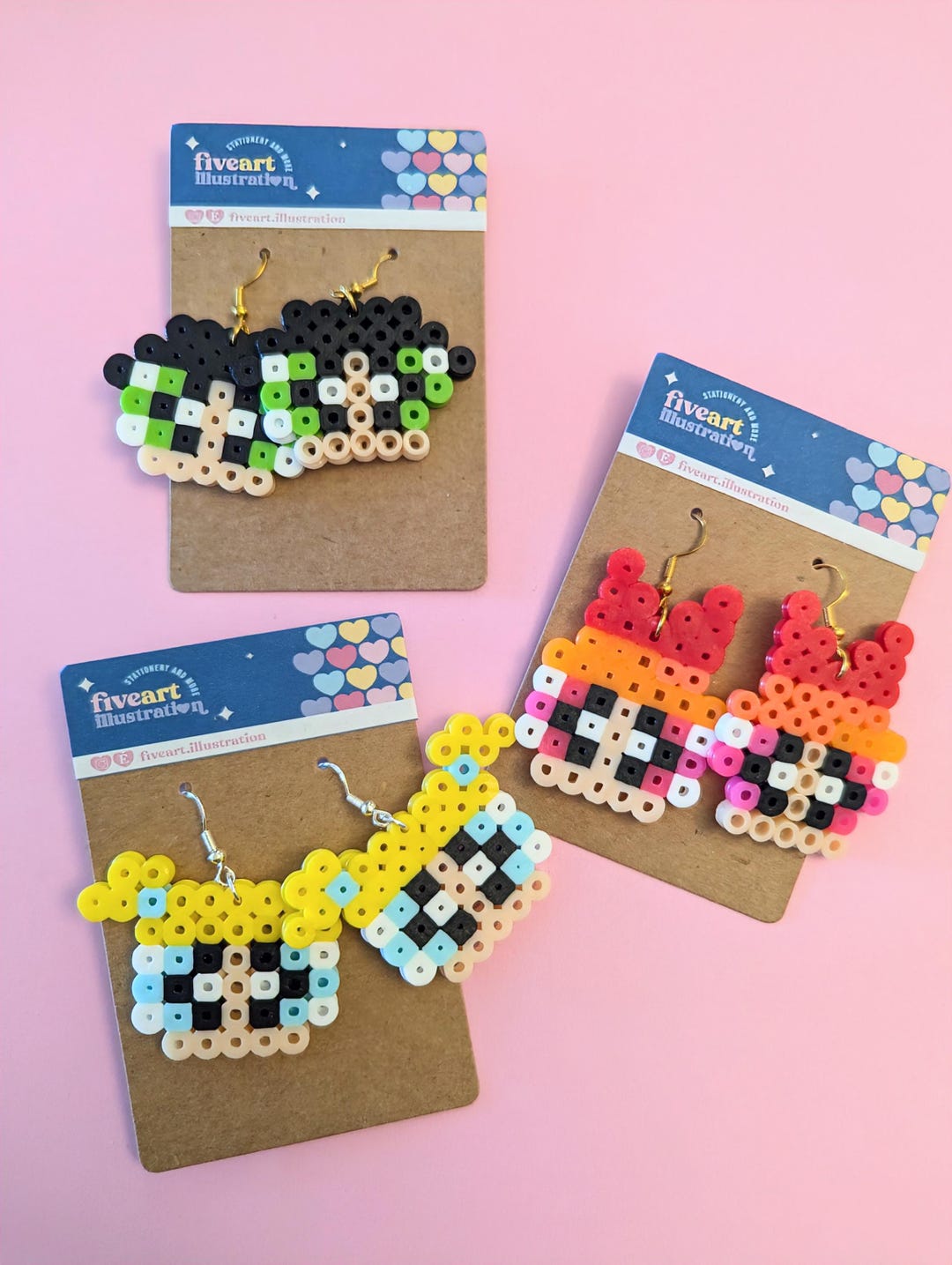 Powerpuff Girls PERLER BEADS Earrings/ Kawaii Bubbles, Blossom and ...