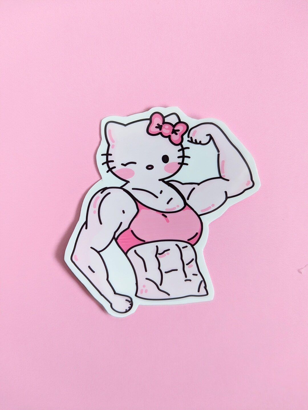 Muscle KITTY Vinyl STICKER / Cute Buff Kitty Sticker - Etsy