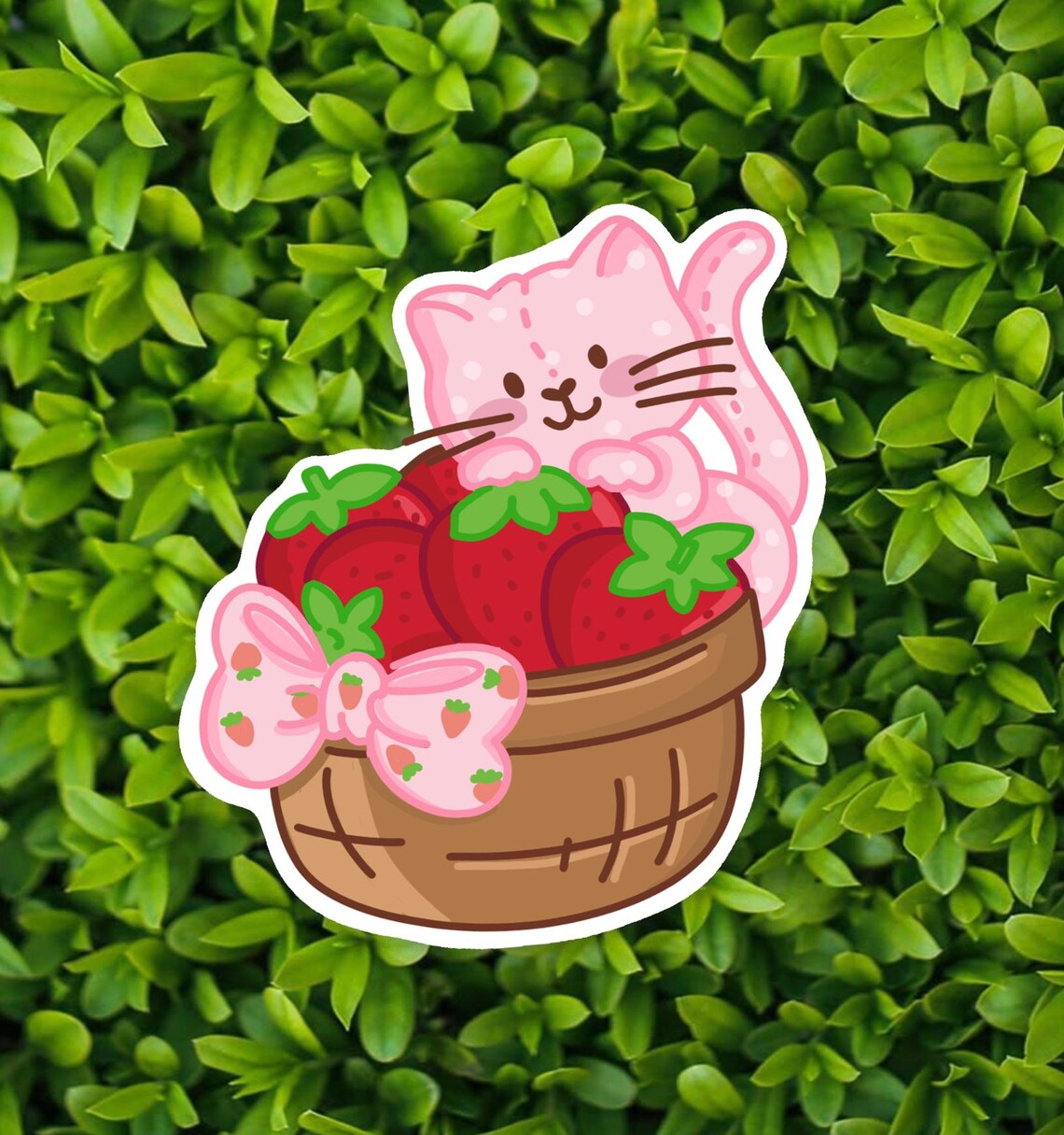 STRAWBERRY Cat Vinyl STICKER / Cat Berry Happy Sticker - Etsy