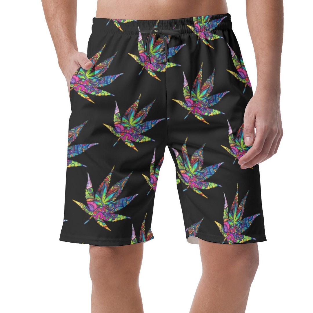 Trippy Cannabis Pot Leaf Magic Mushroom Weed Leaf Men's Casual Short ...