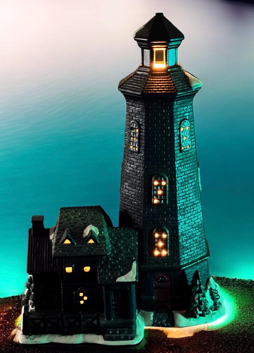 Vintage Lemax Hand Painted Lighted Christmas Village Lighthouse ...