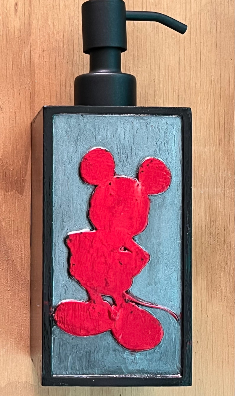 OOAK Disney Mickey Mouse Raised Pattern Soap Dispenser Hand Painted ...