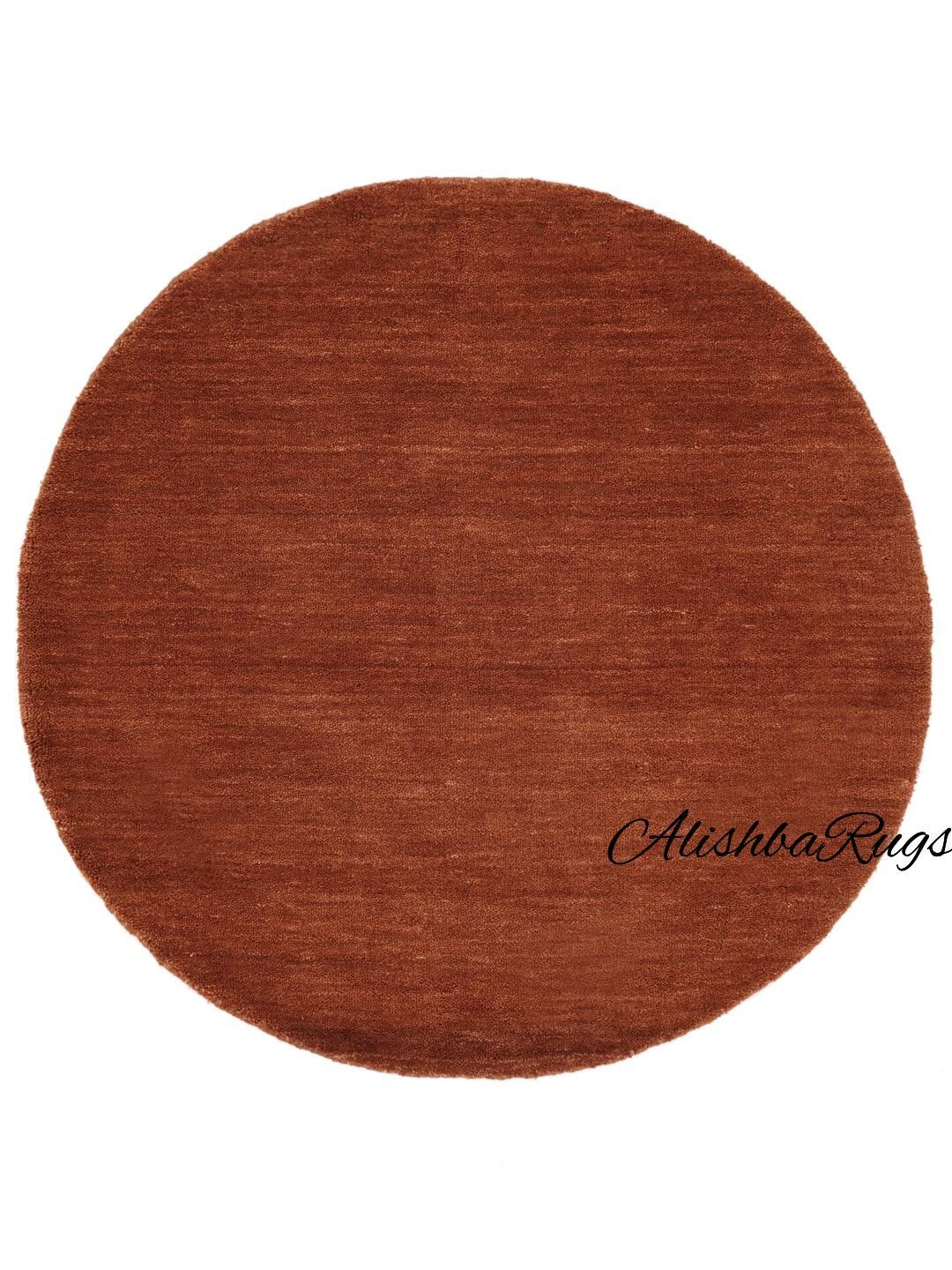 Round Rust Wool Rug | Handmade Handloom Carpet | Burnt Orange Area Rug ...