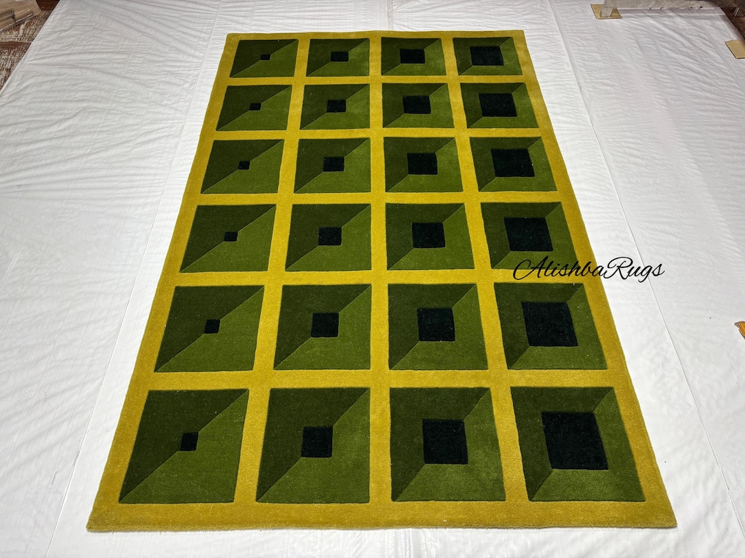 3D Geometric Wool Rug | Optical Illusion Hand-tufted Carpet ...