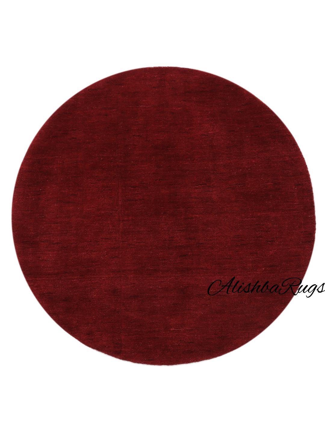 Round Burgundy Wool Rug | Handloom Red Carpet | Wine Color Area Rug ...