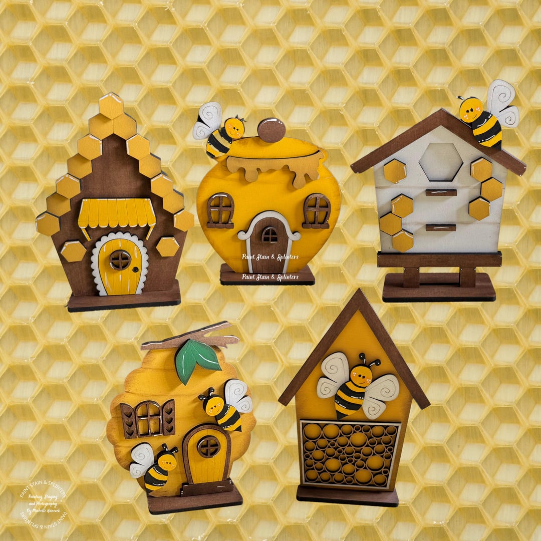 Honey Bee Houses, Bee House, Bee Shelf Sitters, Bee Decor, Set of 5 ...