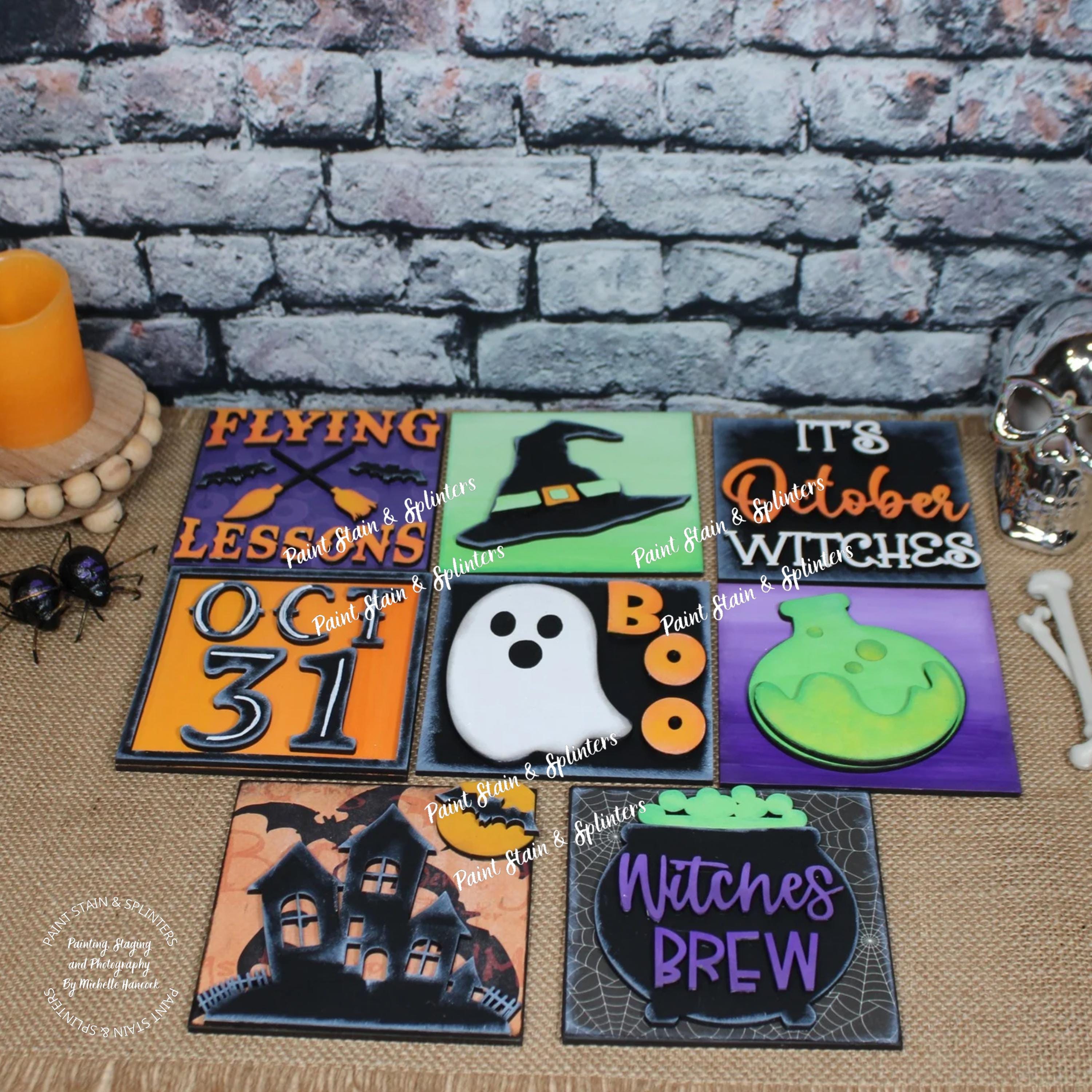 Halloween Tiles, Interchangeable Tiles, Halloween Ladder Tiles Finished ...
