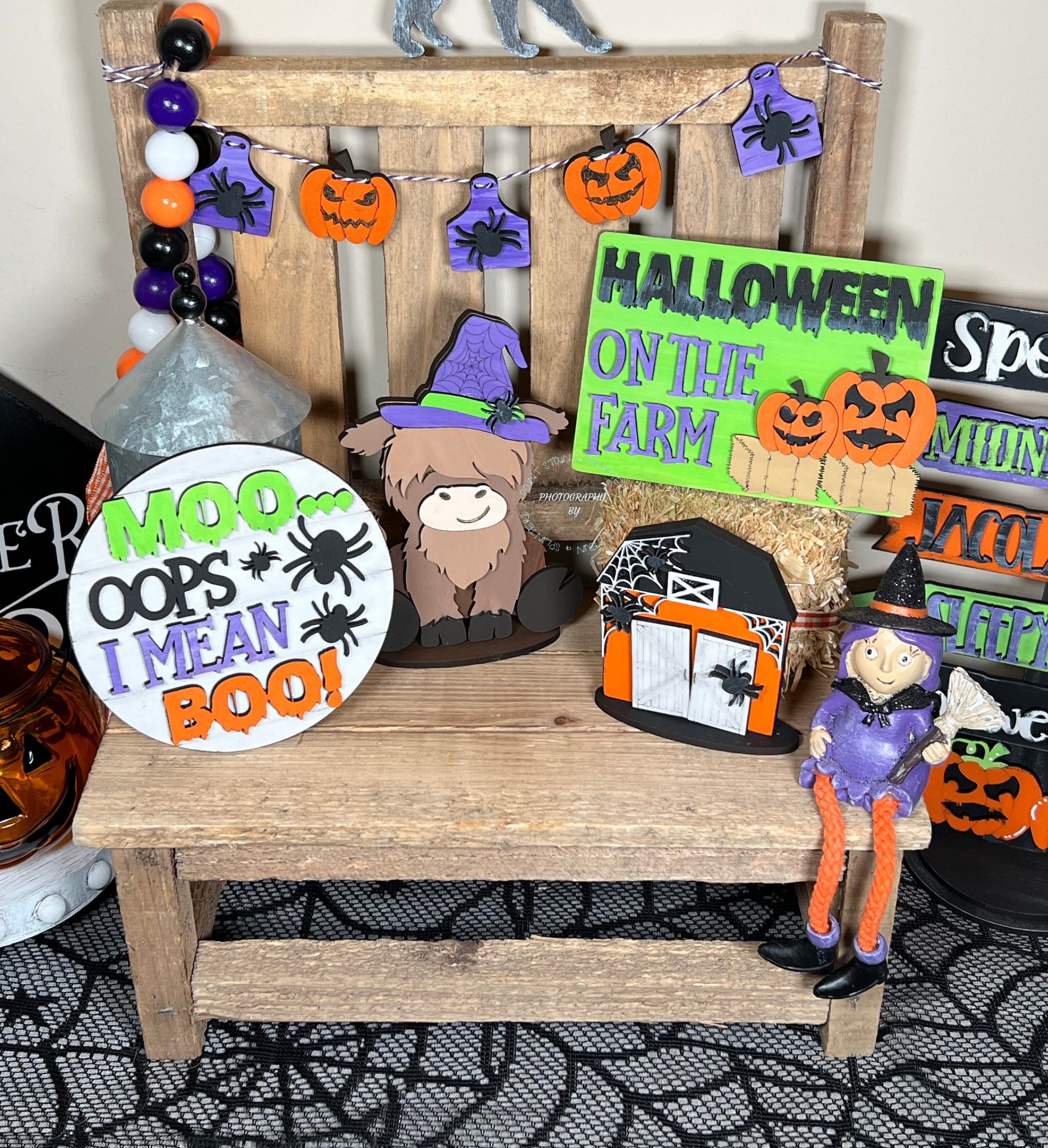 Halloween on the Farm, Highland Cow Painted Finished Tiered Tray Decor ...