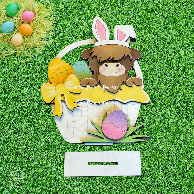 Easter Basket Highland Cow Shelf Sitter, Highland Cow Decor, Easter ...