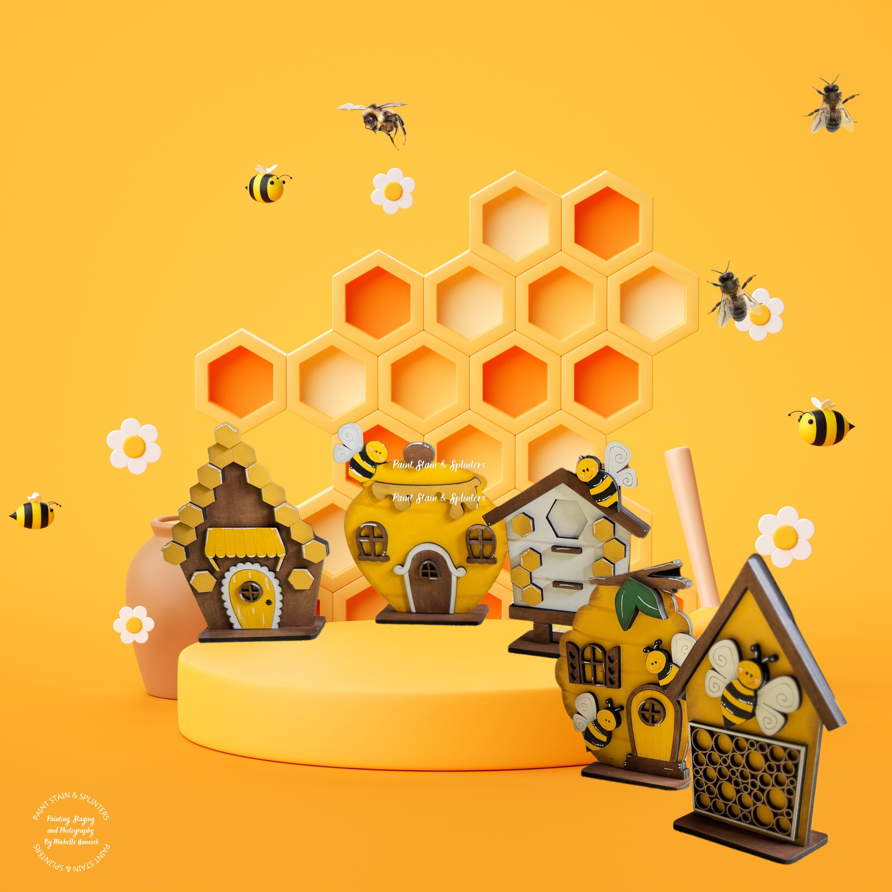 Honey Bee Houses, Bee House, Bee Shelf Sitters, Bee Decor, Set of 5 ...