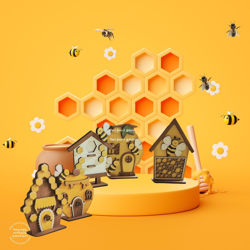 Honey Bee Houses, Bee House, Bee Shelf Sitters, Bee Decor, Set of 5 ...