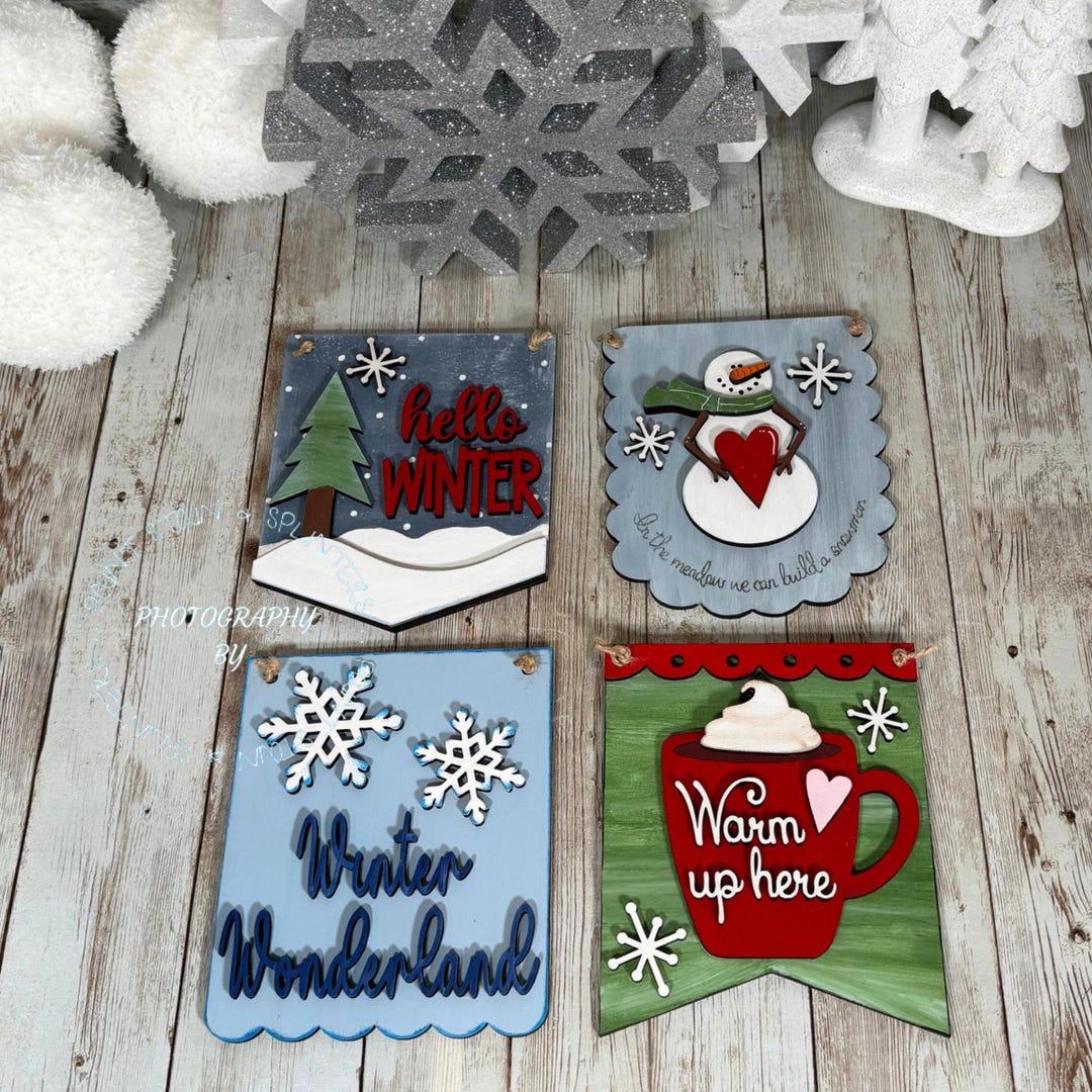 Hand Painted 3D Winter Mini Banner Signs, Winter Decor, Holiday Decor ...